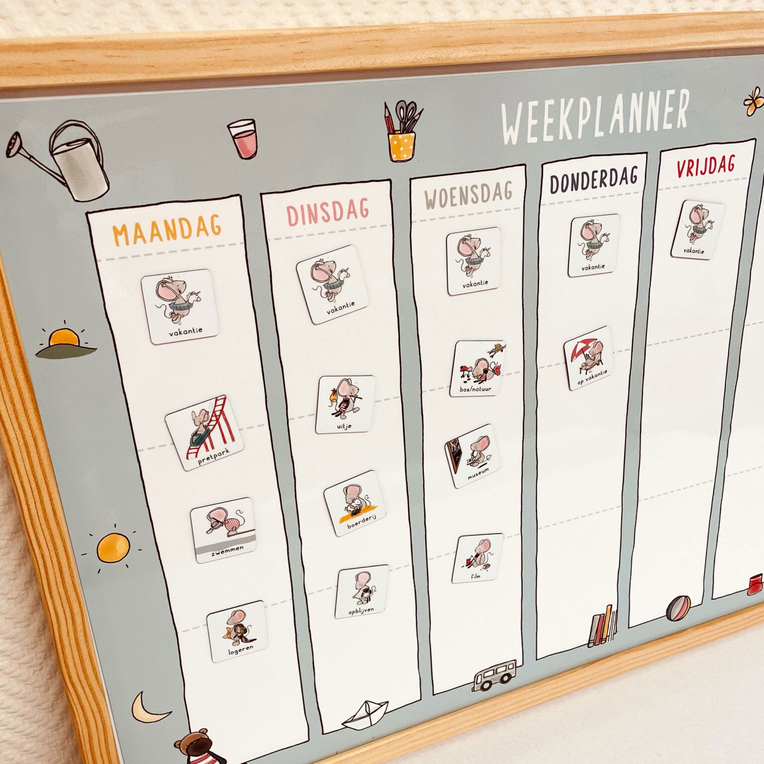 Weekplanner magneetbord hout - Thuis bij Muis